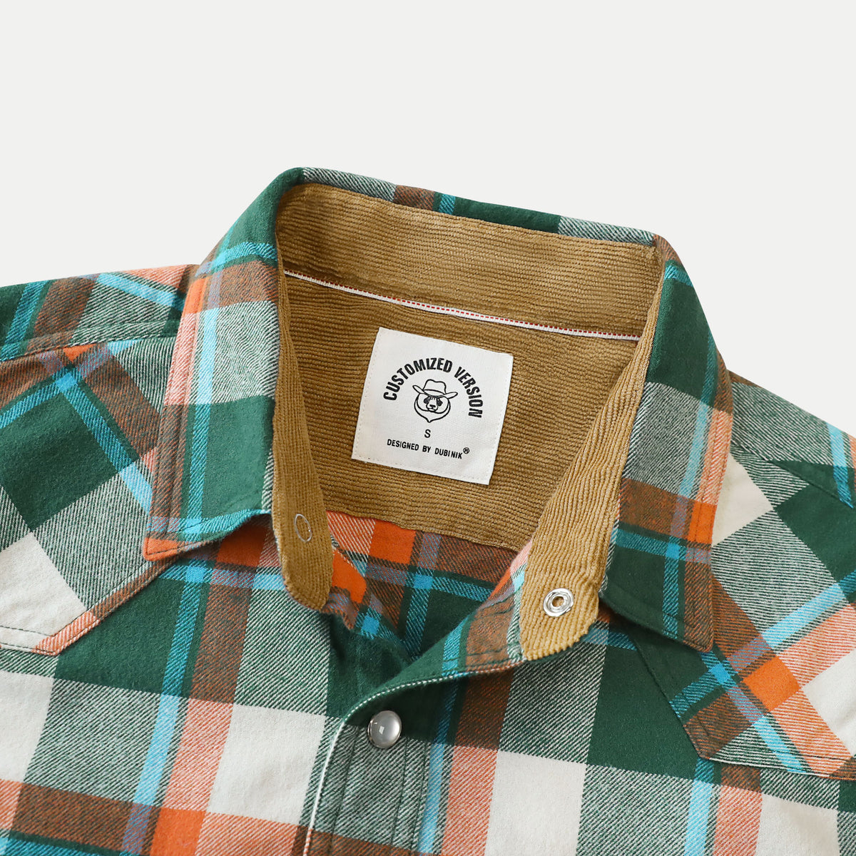 Dubinik® Men's Long Sleeve Pearl Snap Midweight Green Flannel Western