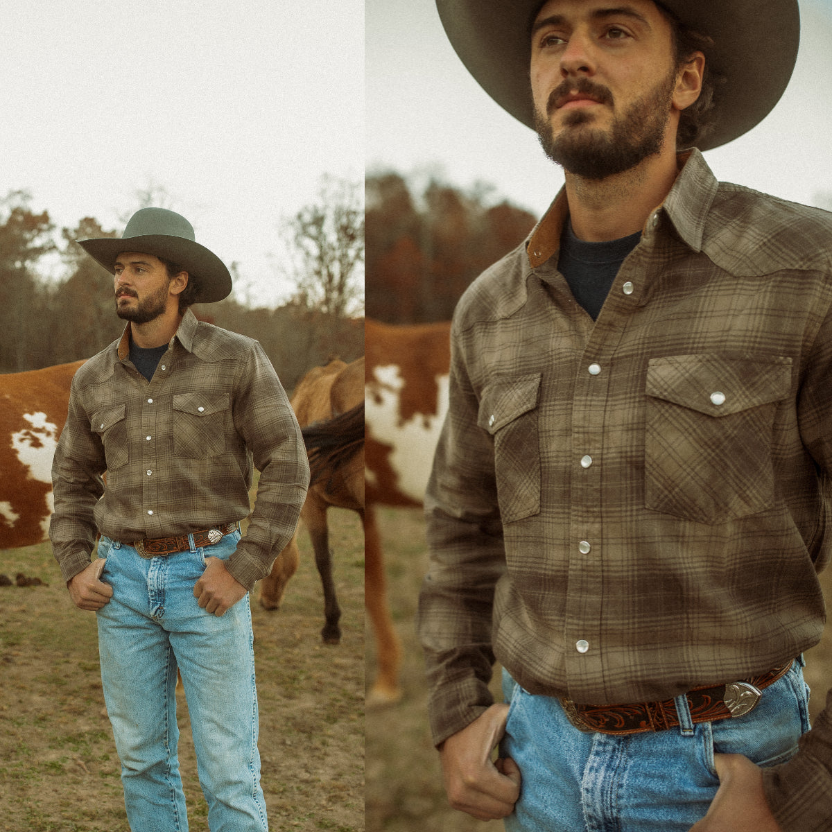 Dubinik® Men's Long Sleeve Pearl Snap Midweight Flannel Casual Western